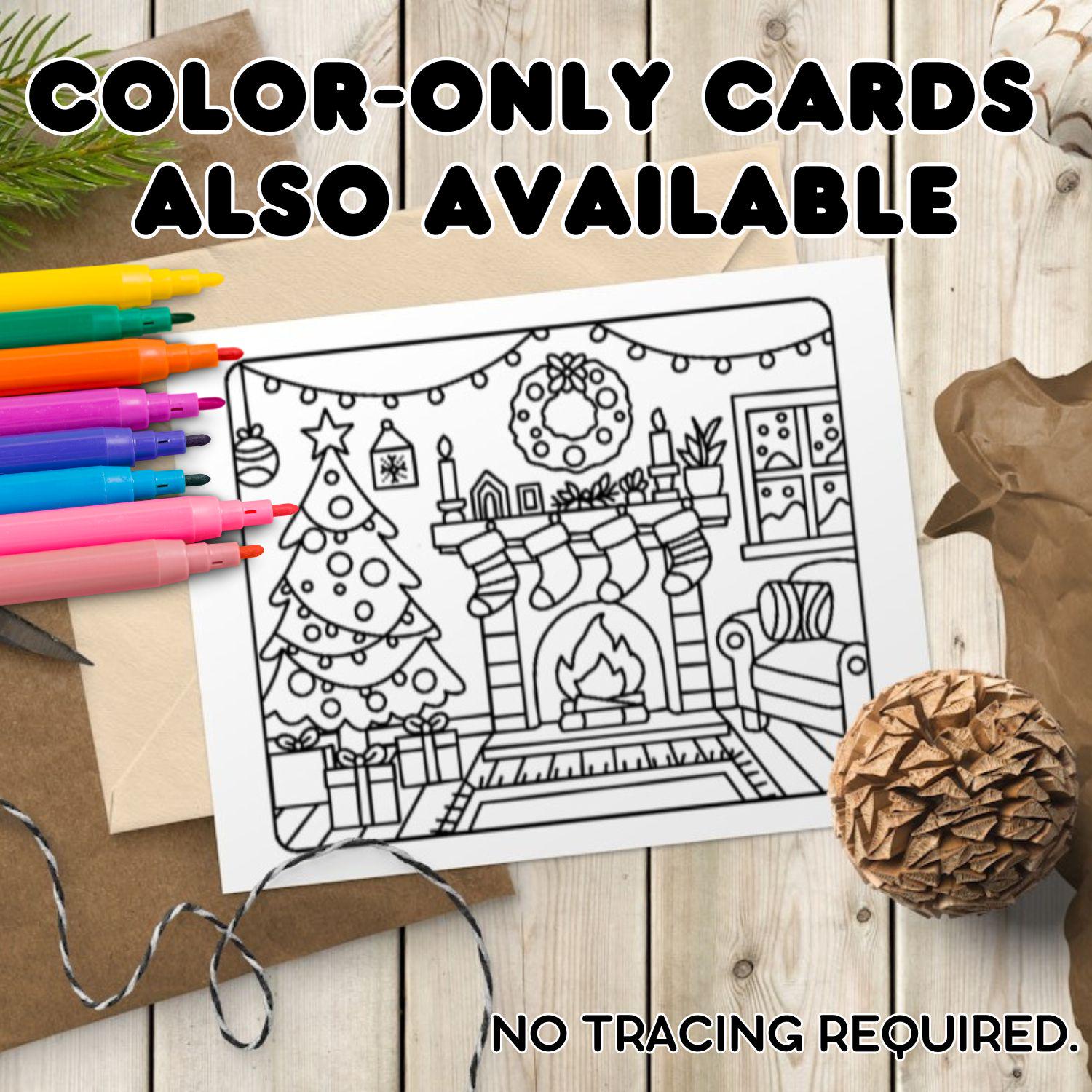 Printable Color and Trace Christmas Cards PDF Cozy Christmas Cards by ...