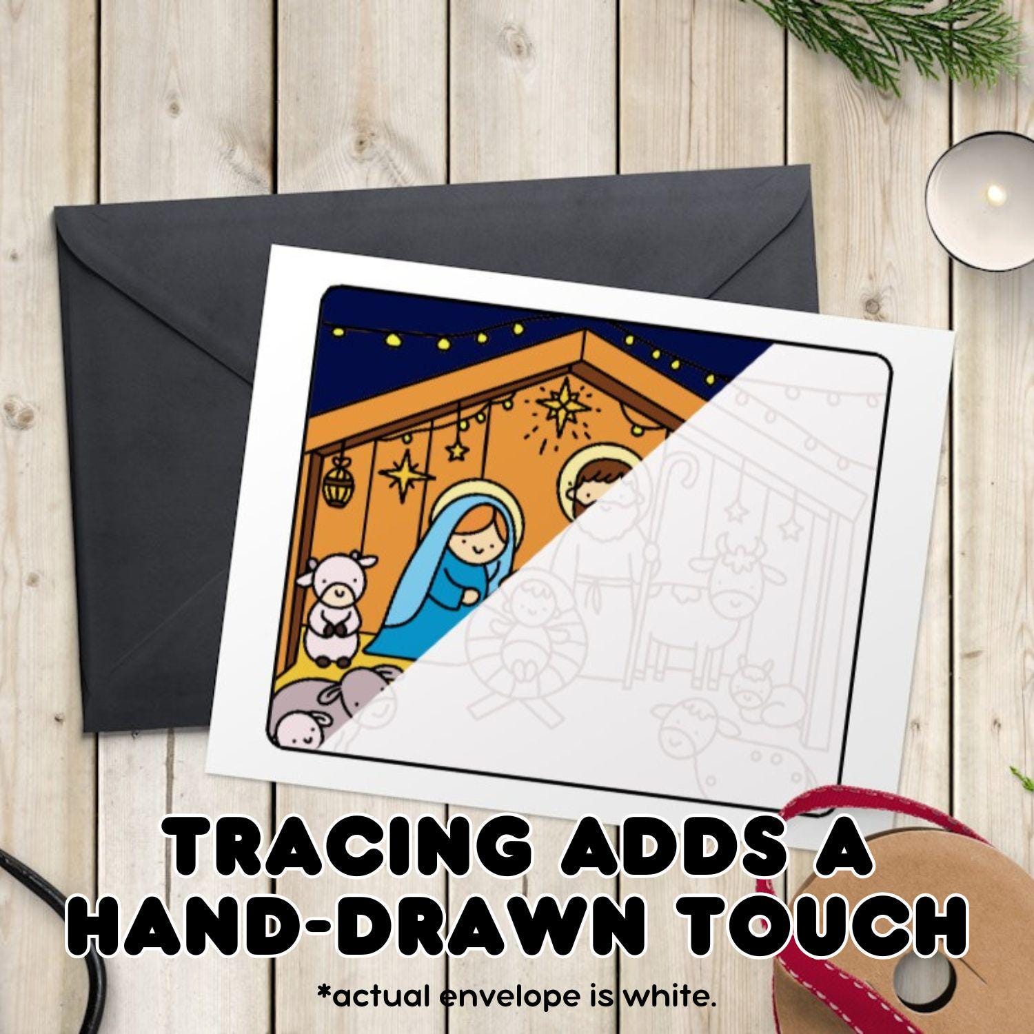 Printable Color and Trace Christmas Cards PDF Cozy Christmas Cards by ...