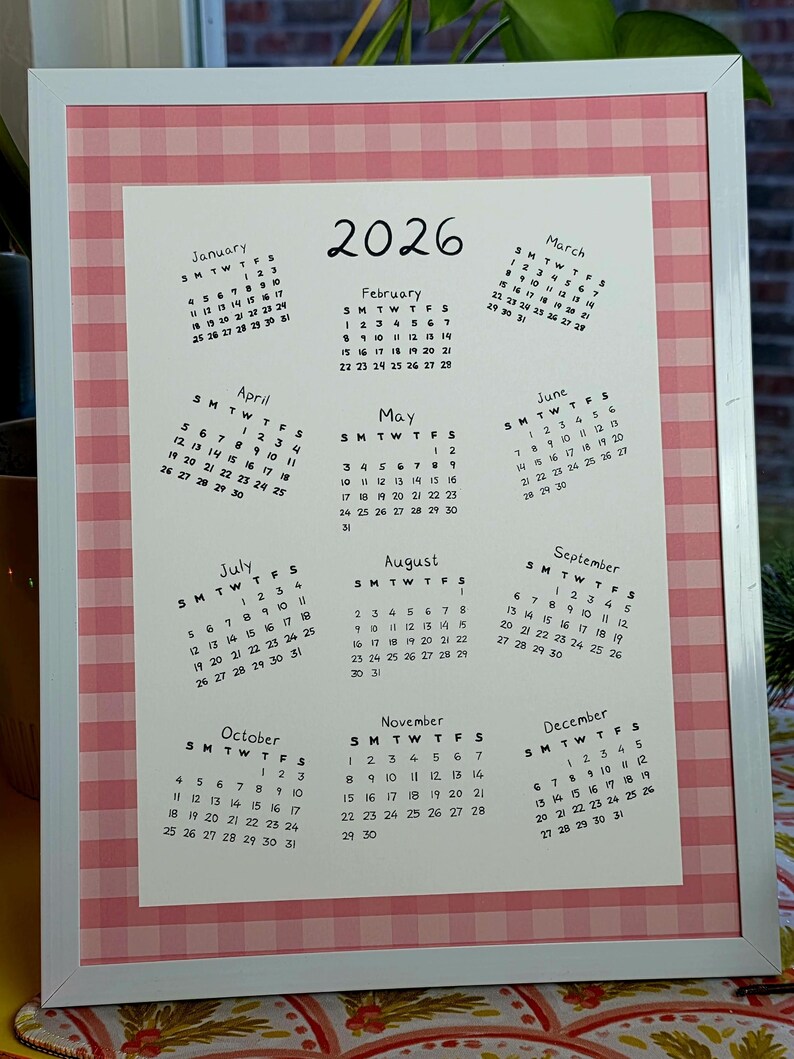 Printable Digital 2026 Calendar Pink Gingham - Etsy