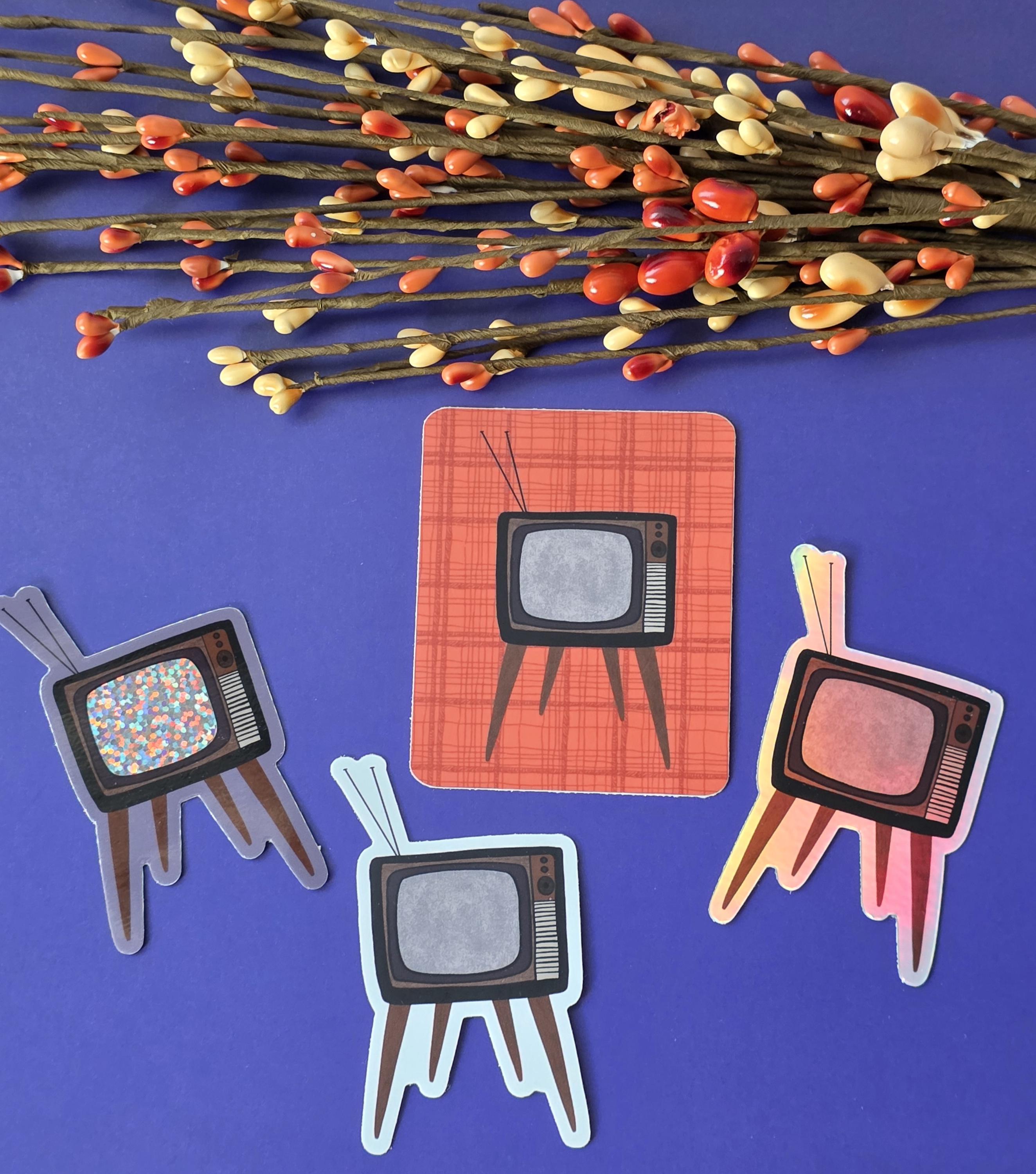 Vintage Television Sticker, Glitter Sticker - Etsy