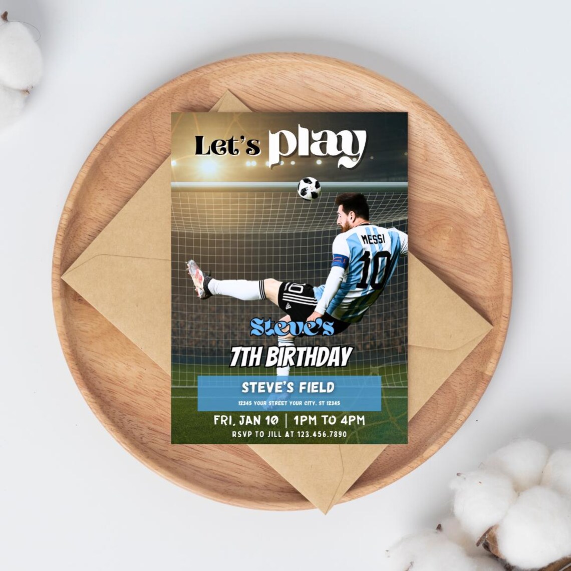 Messi Soccer Birthday Invitation: Editable Canva Template (digital ...