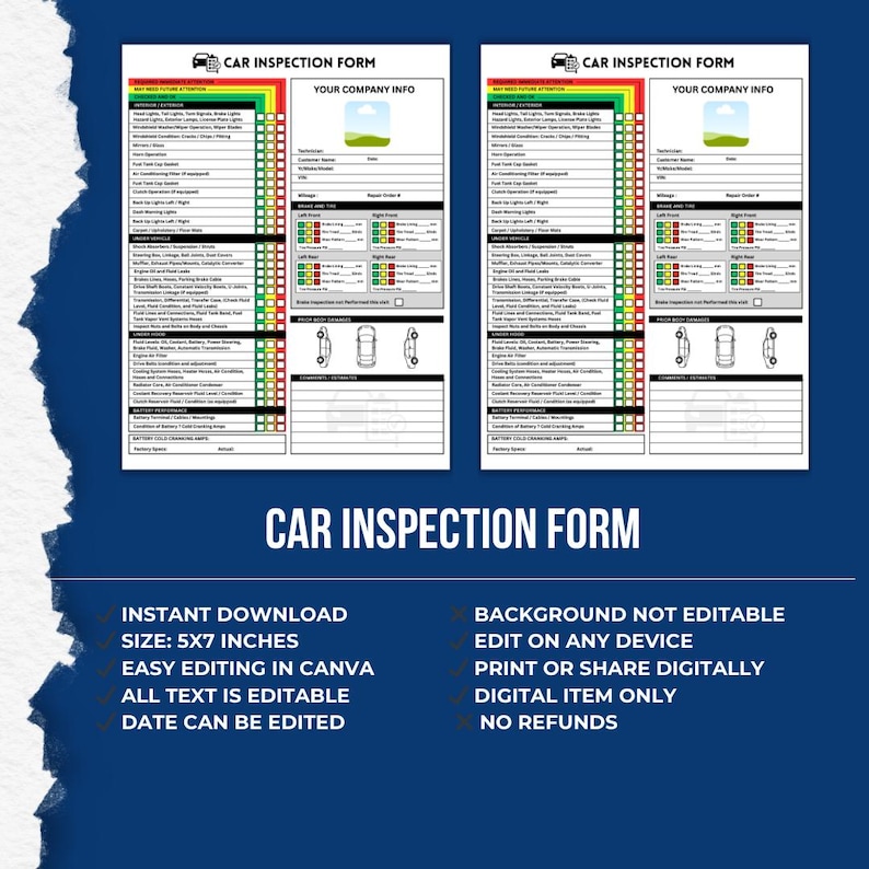 Car Inspection Checklist | PDF Printable Vehicle Inspection Report ...