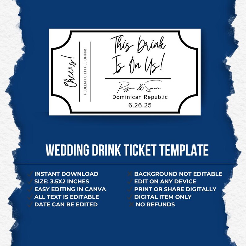 Editable Wedding Drink Ticket Template: Minimalist Drink Voucher ...