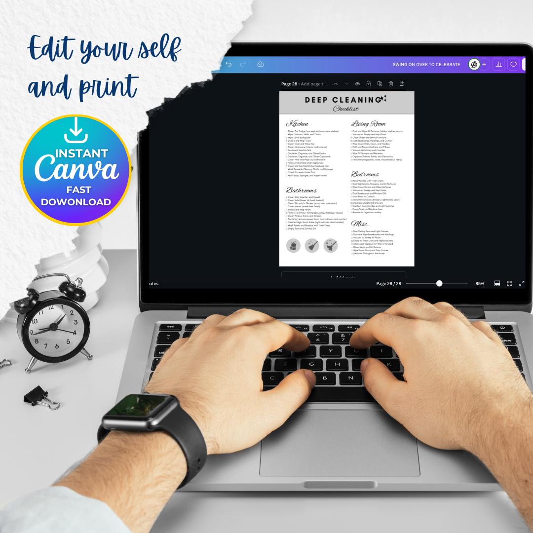 Editable Deep Cleaning Checklist Template, Minimalist Cleaning Schedule ...