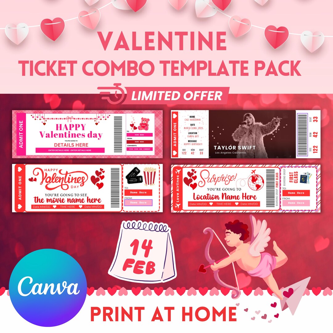 EDITABLE Valentine's Day Tickets | Printable Ticket for Valentine ...