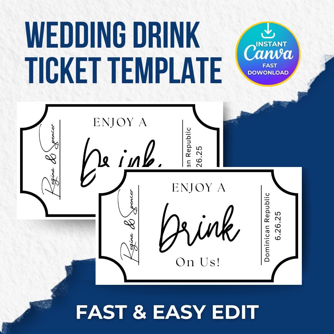 Editable Wedding Drink Ticket Template, Minimal Wedding Drink Voucher ...