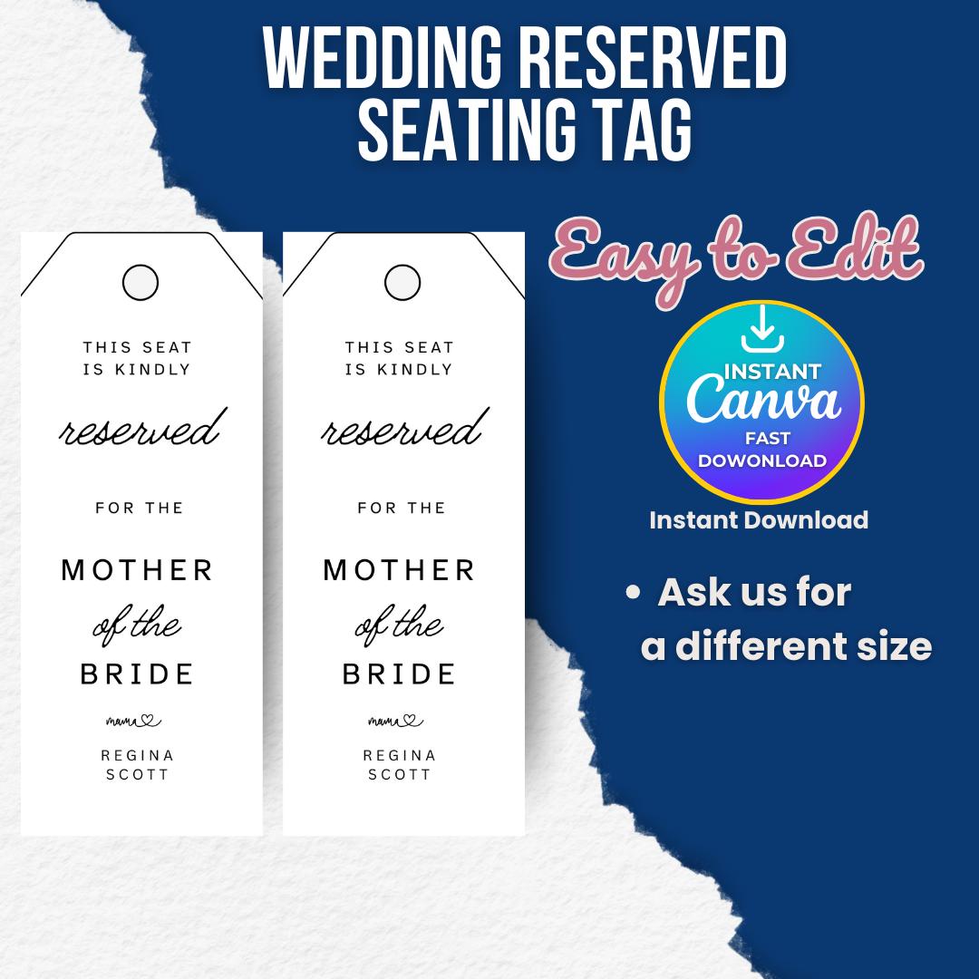 Modern Wedding Reserved Seating Tag Template (digital Download) - Etsy