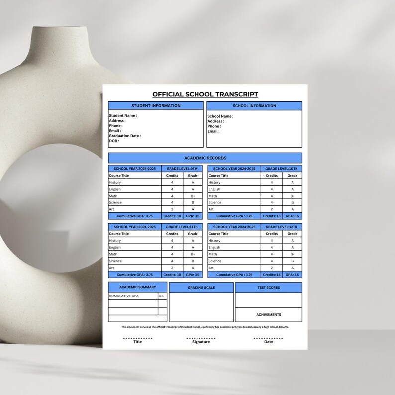 Fillable High School Transcript Template: Editable Canva Design ...