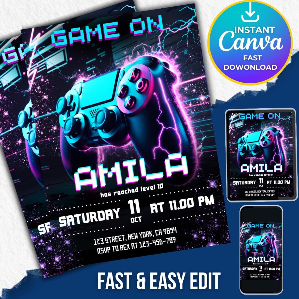 Video Game Birthday Invitation: Editable Gamer Party Template ...