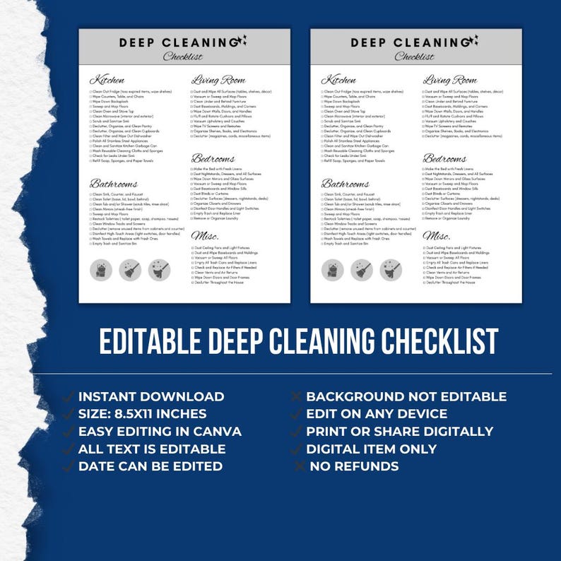 Editable Deep Cleaning Checklist Template, Minimalist Cleaning Schedule ...
