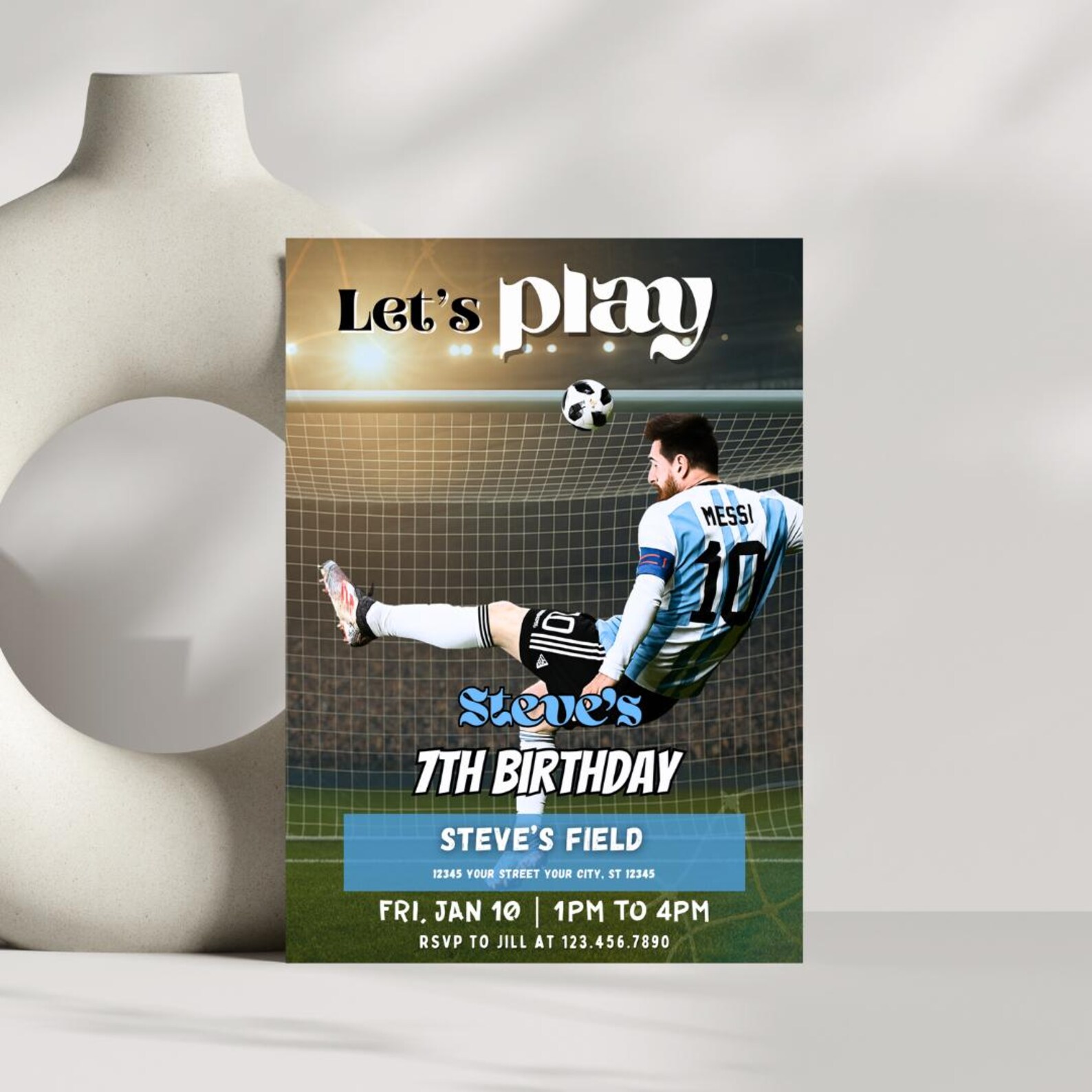 Messi Soccer Birthday Invitation: Editable Canva Template (digital ...