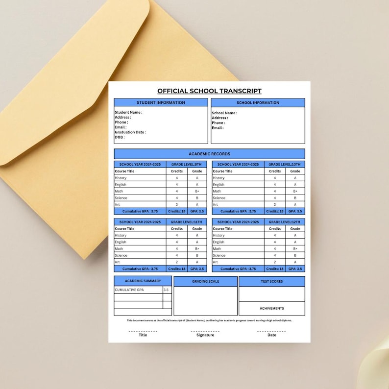 Fillable High School Transcript Template: Editable Canva Design ...