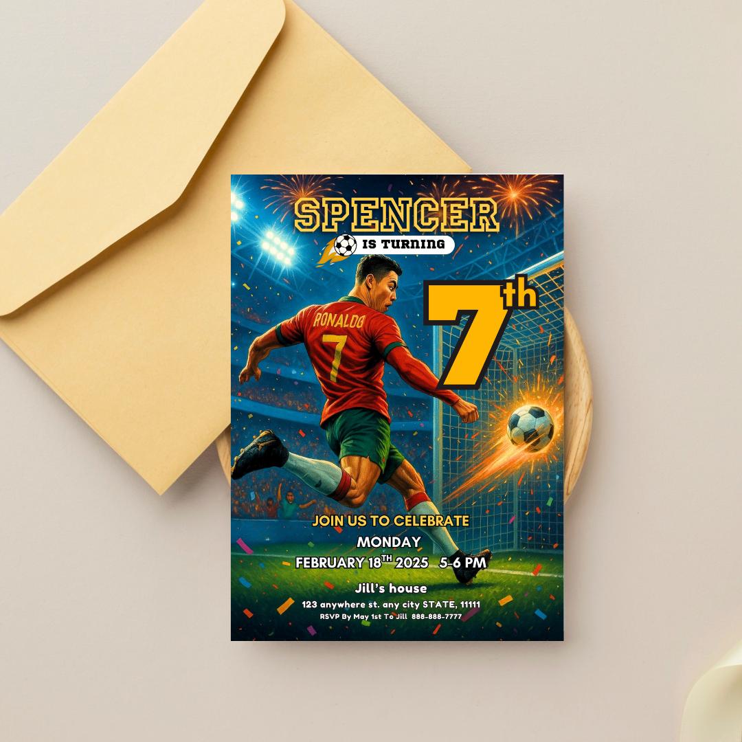 Editable Ronaldo Soccer Birthday Invitation, CR7 Theme (digital ...