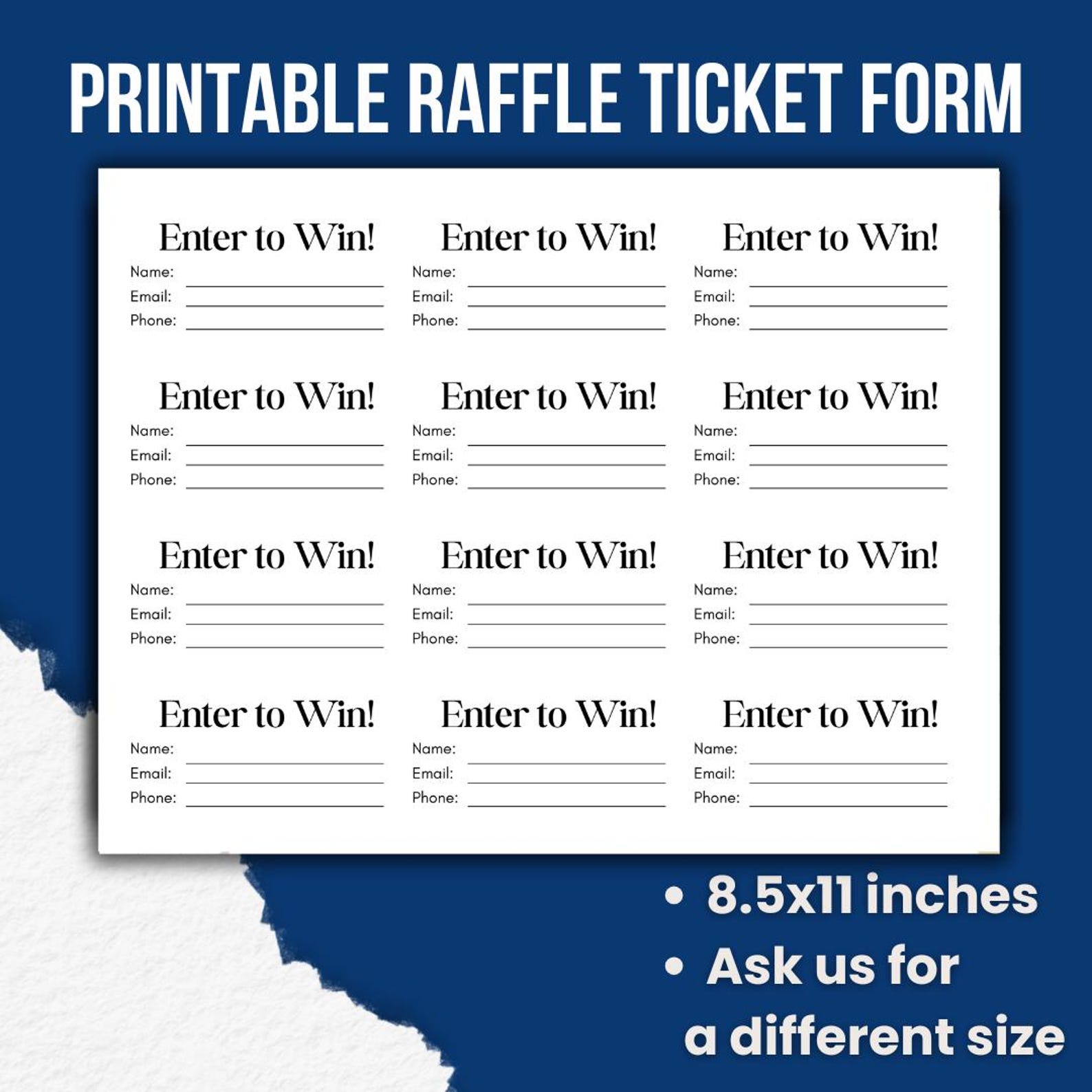 Printable Raffle Ticket Template: Fundraiser Giveaway Drawing Slips ...