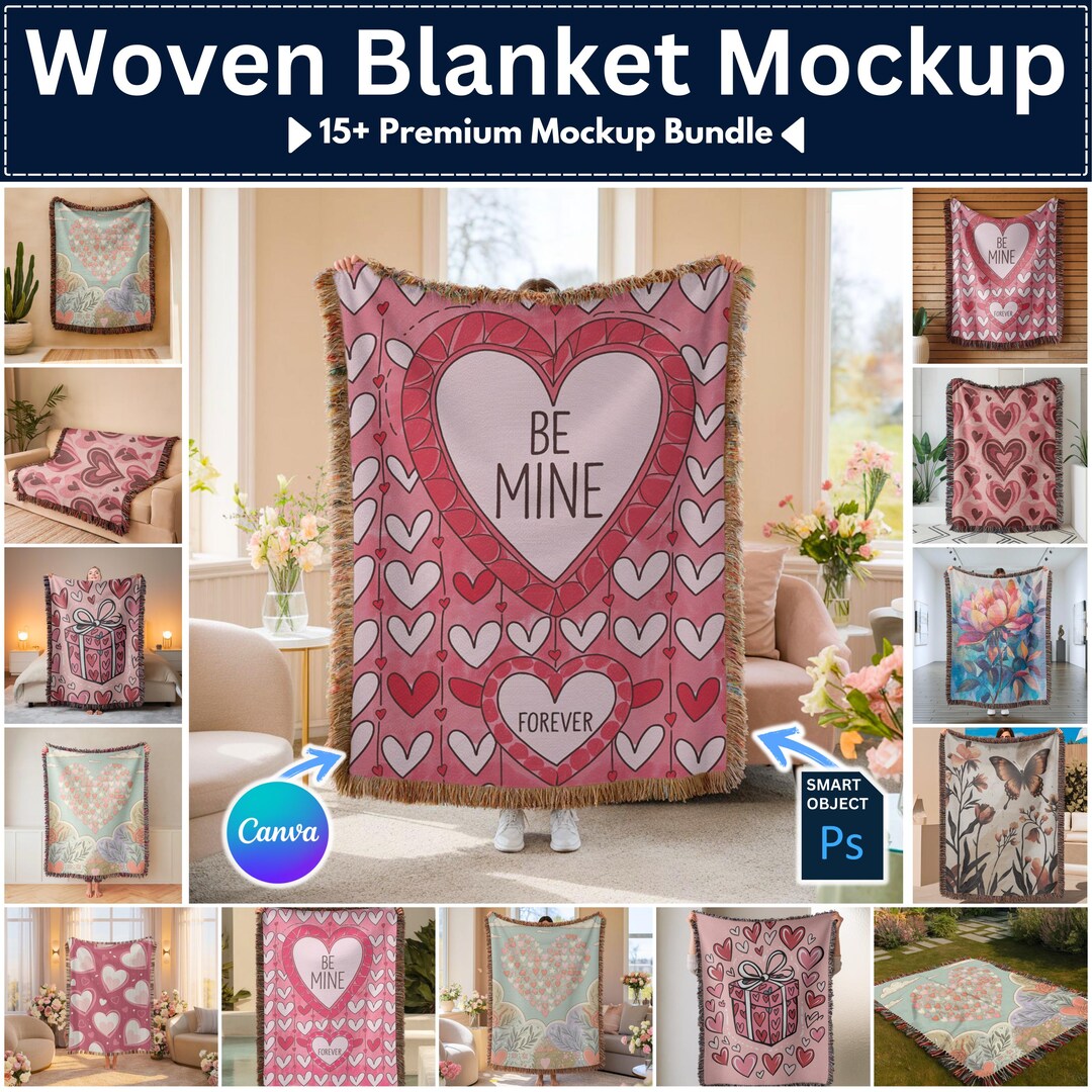 Woven Blanket Mockup Bundle, Woven Throw Blanket Mock Up, Print on ...