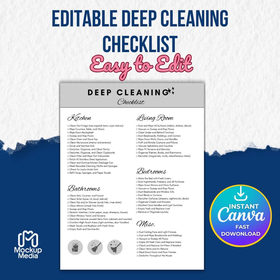 Editable Deep Cleaning Checklist Template, Minimalist Cleaning Schedule ...