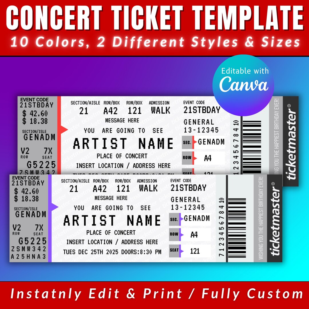 Editable Concert Ticket Template: Surprise Event Gift (canva Template ...