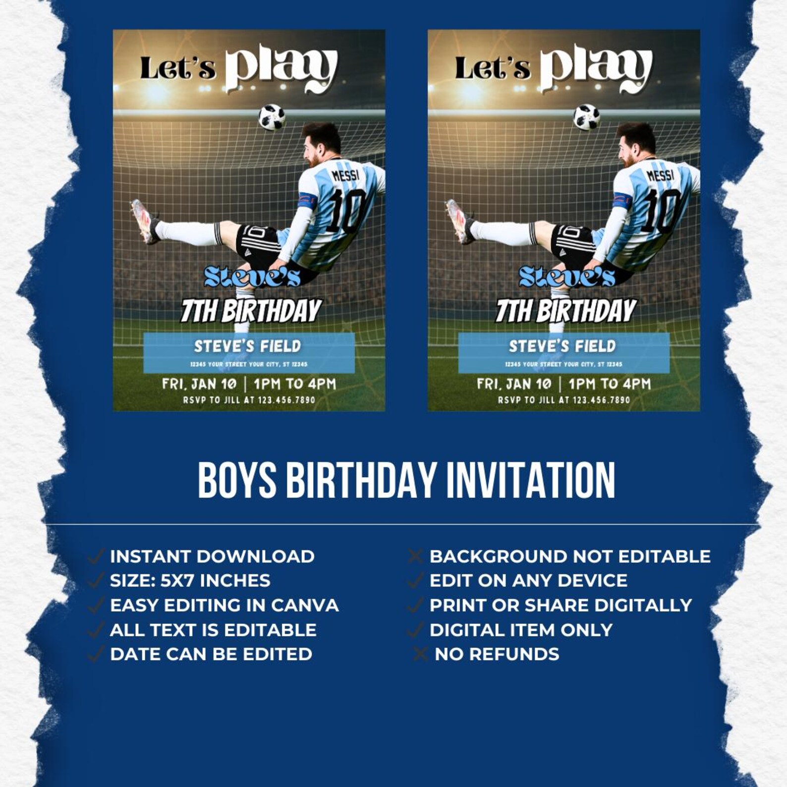 Messi Soccer Birthday Invitation: Editable Canva Template (digital ...