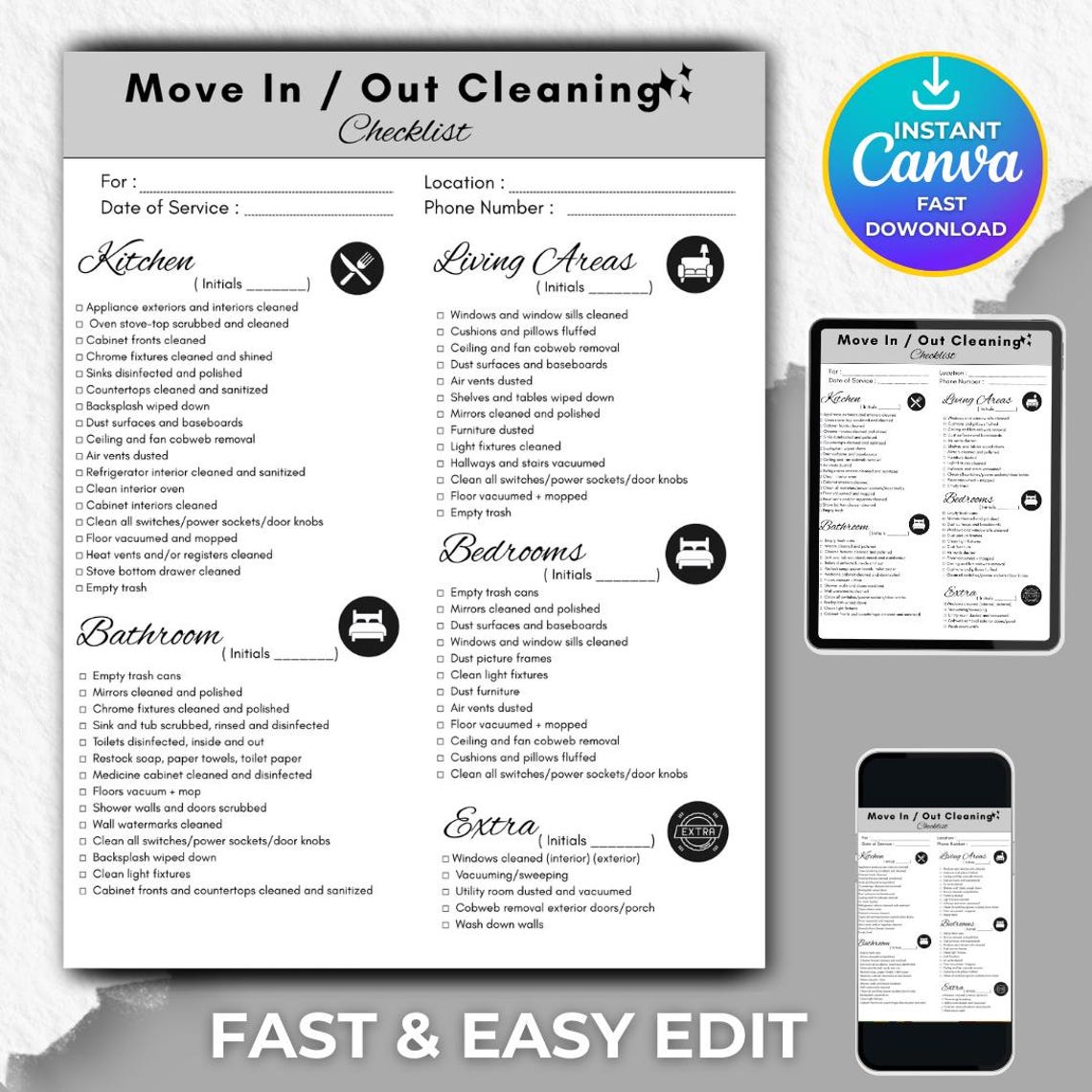 Move in Out Cleaning Checklist, Editable Canva Template, Cleaning ...