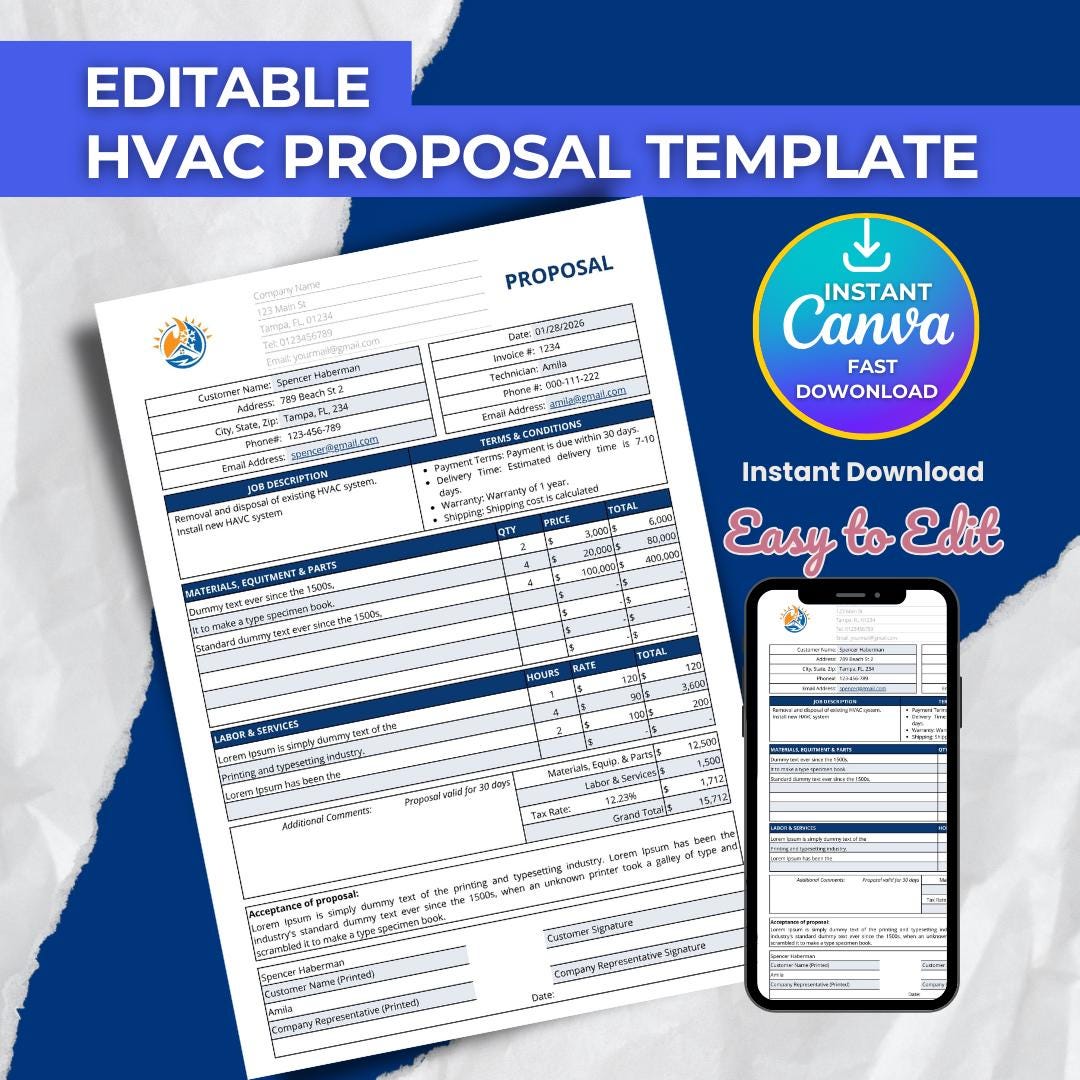 Editable HVAC Proposal Template | HVAC Estimate & Contractor Quote ...