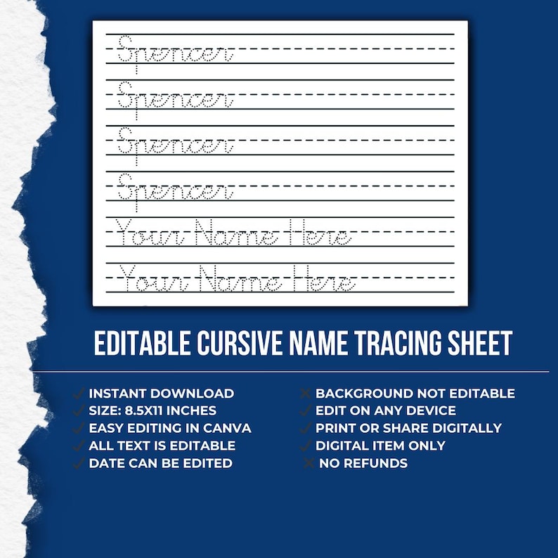 Editable Cursive Name Tracing Sheet, Handwriting Practice (digital ...