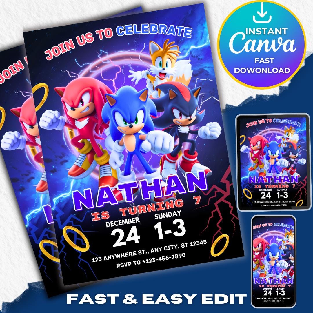 Sonic 3 Birthday Invitation, Super Sonic Party Invitation, Super ...