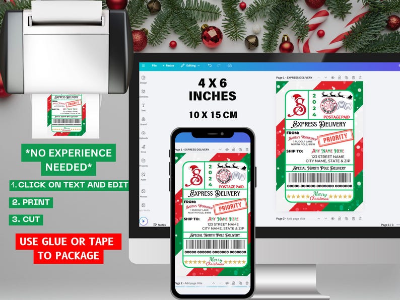 Editable Santa Shipping Label Canva Template | Personalized North Pole ...
