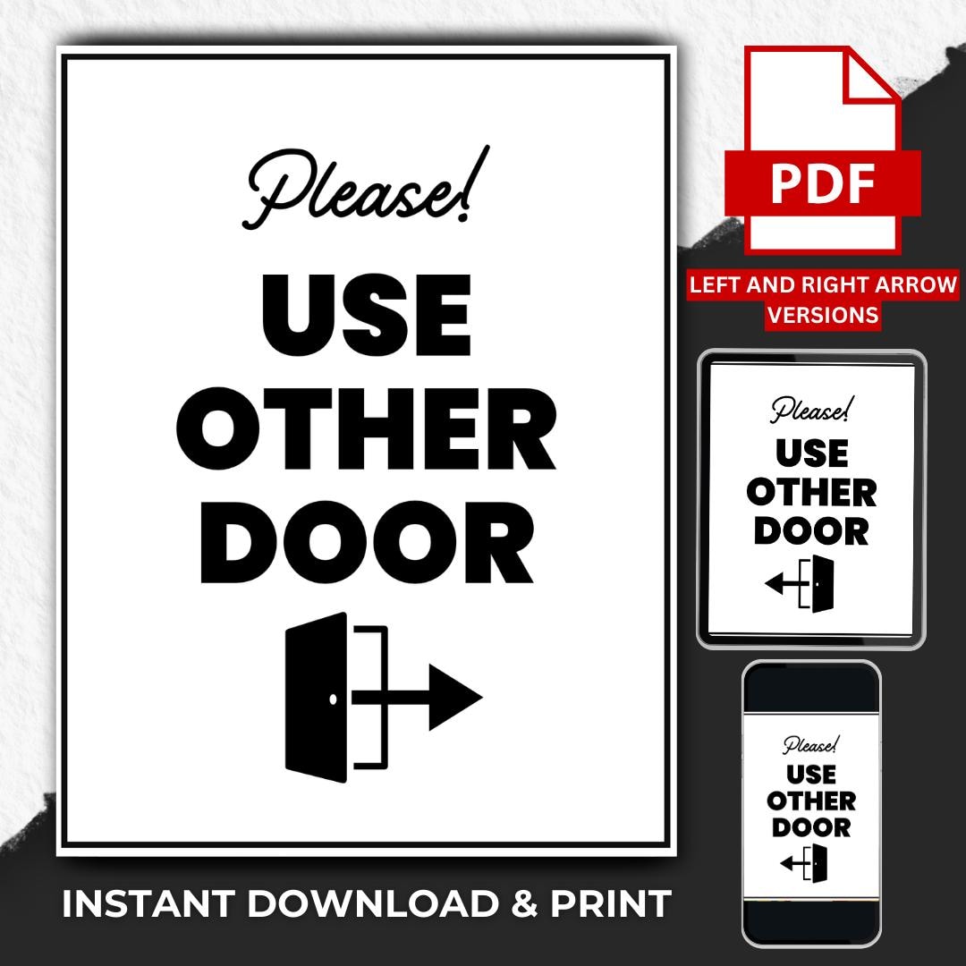 Printable Please Use Other Door Signs, Side Door Sign, Other Door Sign ...
