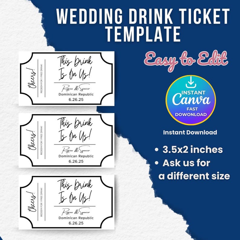 Editable Wedding Drink Ticket Template: Minimalist Drink Voucher ...