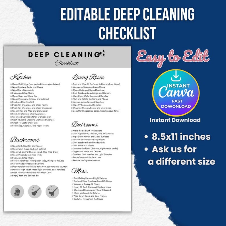 Editable Deep Cleaning Checklist Template, Minimalist Cleaning Schedule ...