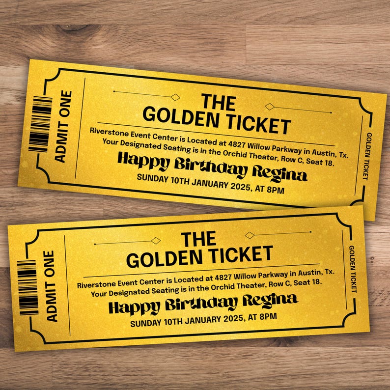 Golden Ticket Template, Editable Event Invitation (digital Download) - Etsy