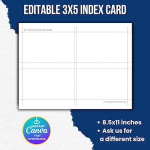 Editable 3x5 Index Card Template: Printable Note Cards (canva Template ...