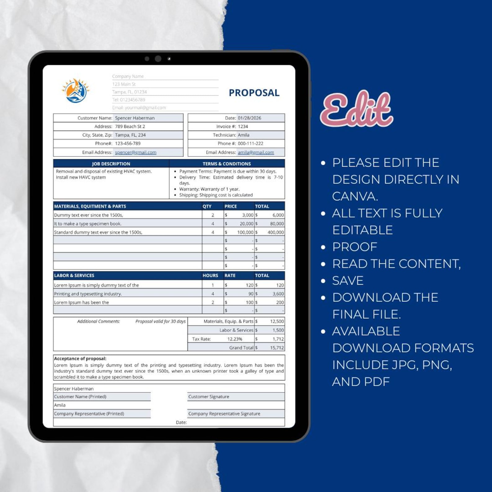 Editable HVAC Proposal Template | HVAC Estimate & Contractor Quote ...