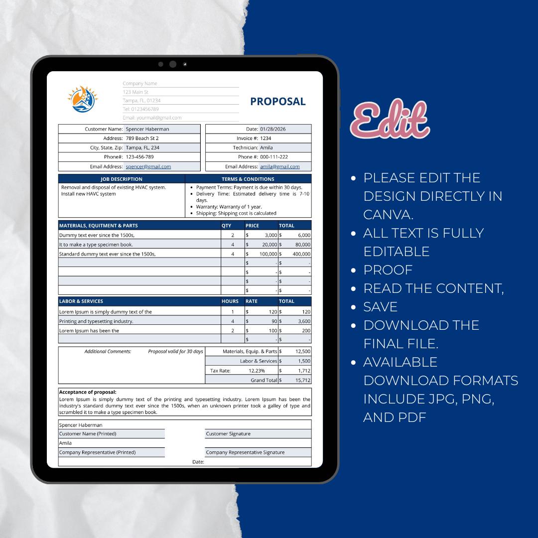 Editable HVAC Proposal Template | HVAC Estimate & Contractor Quote ...