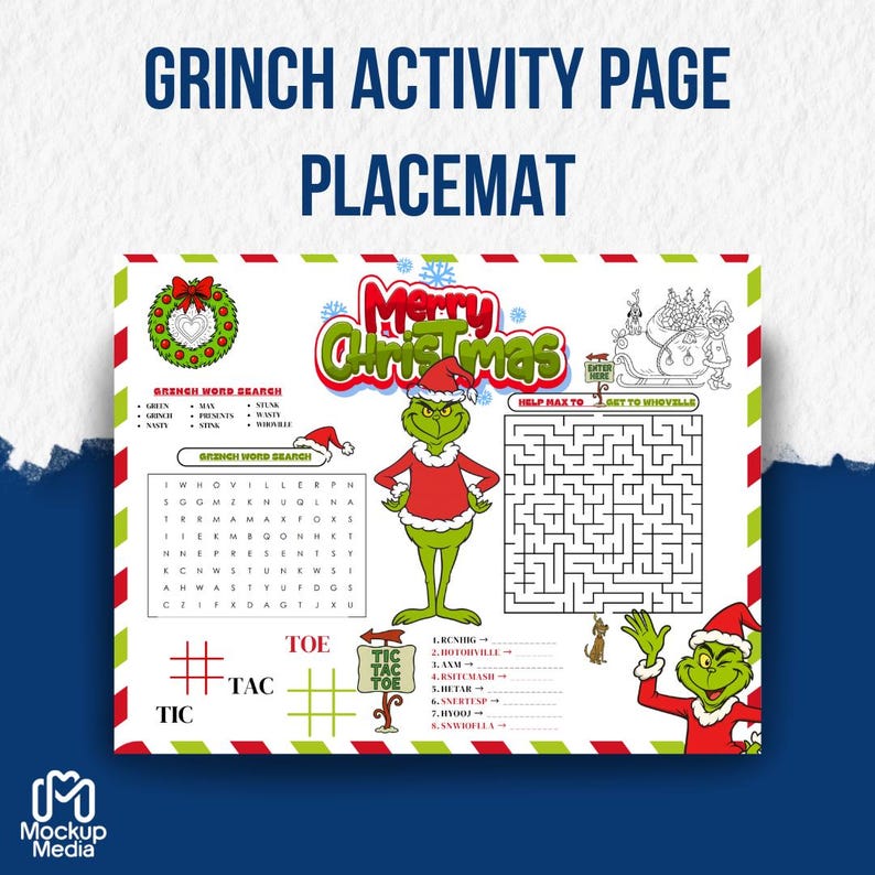 Kids Christmas Placemat | Grinch Activity Page Placemat | Coloring ...
