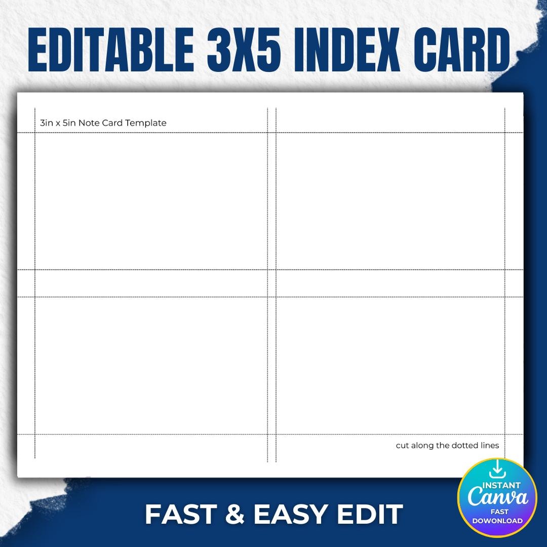 Editable 3x5 Index Card Template: Printable Note Cards (canva Template ...
