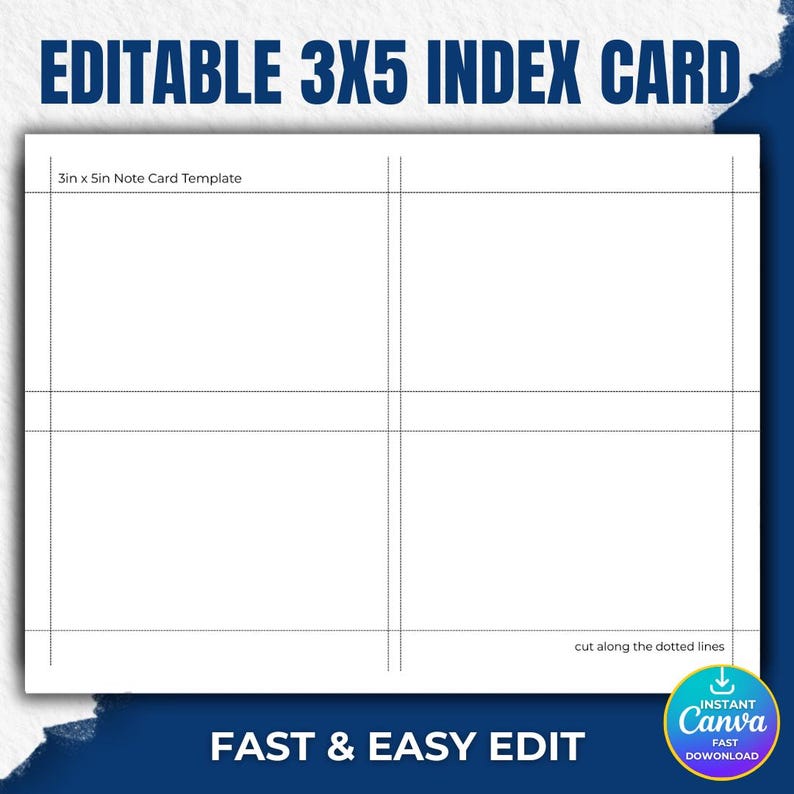 Editable 3x5 Index Card Template: Printable Note Cards (canva Template ...