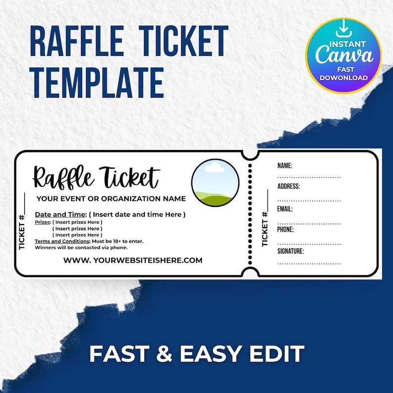 Raffle Ticket Form, Editable Raffle Event Ticket Template, Digital ...
