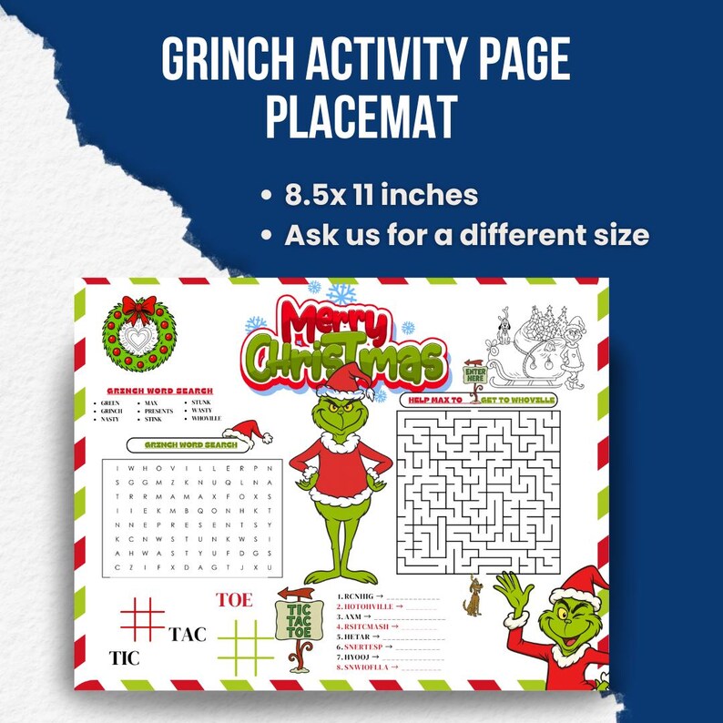 Kids Christmas Placemat | Grinch Activity Page Placemat | Coloring ...