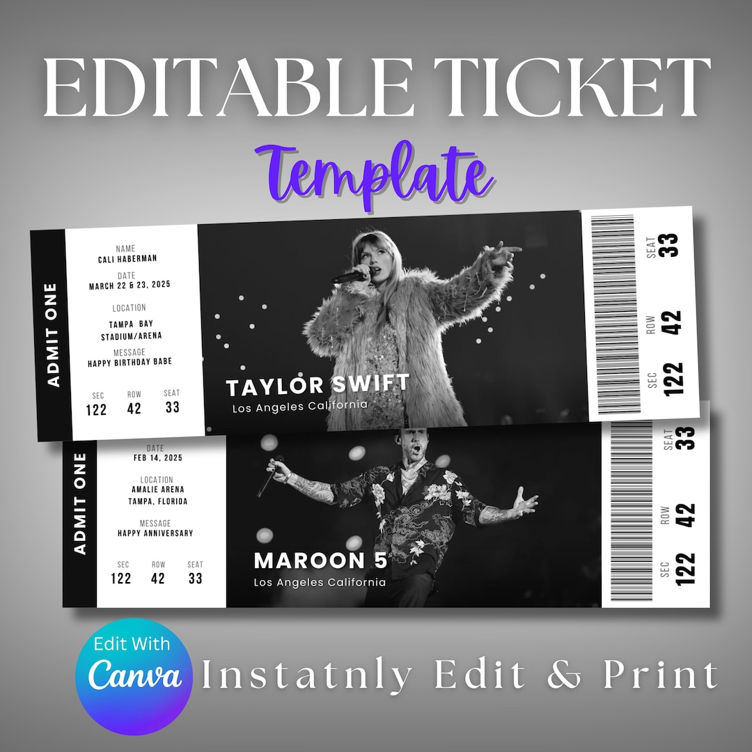 Bearbeitbares Konzertticket Canva, DIY-Kartenvorlage, druckbare ...
