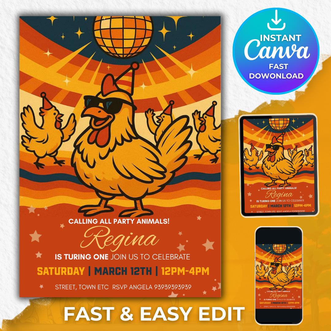 Editable Chicken Birthday Invitation: Farm Animal Party (digital Canva ...