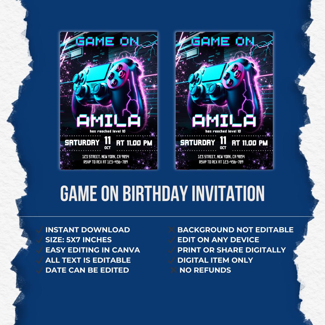 Video Game Birthday Invitation: Editable Gamer Party Template ...