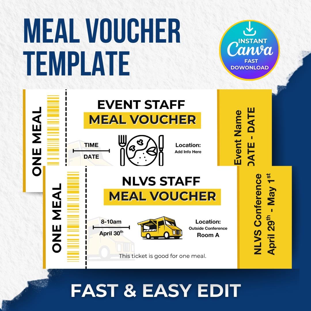 Editable Meal Ticket Template, Food Truck, Editable Event Voucher ...