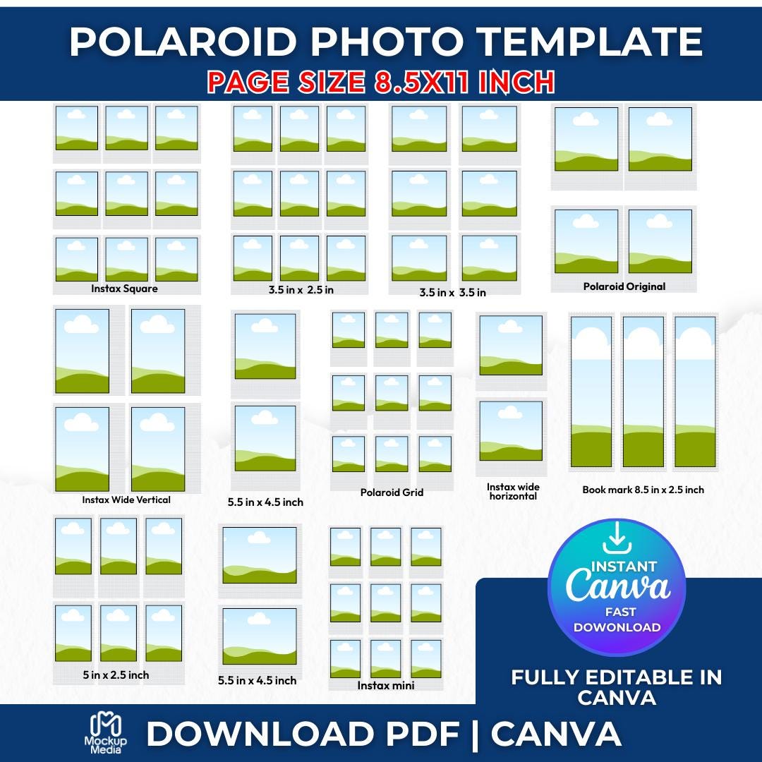 Editable Polaroid Photo Templates | Canva Instax Frame Layouts (digital ...
