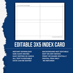 Editable 3x5 Index Card Template: Printable Note Cards (canva Template ...
