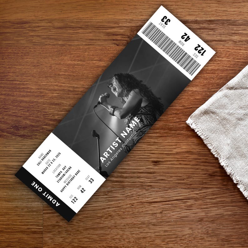 Editable Concert Ticket Canva, DIY Tickets Template, Printable Custom ...