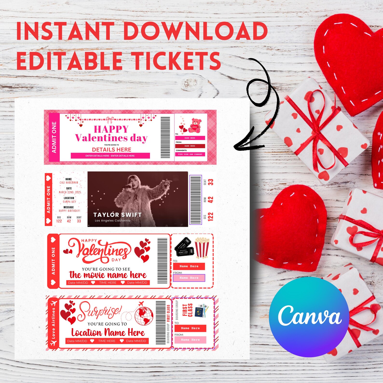 Editable Valentine's Day Ticket Templates: Printable Event Tickets ...