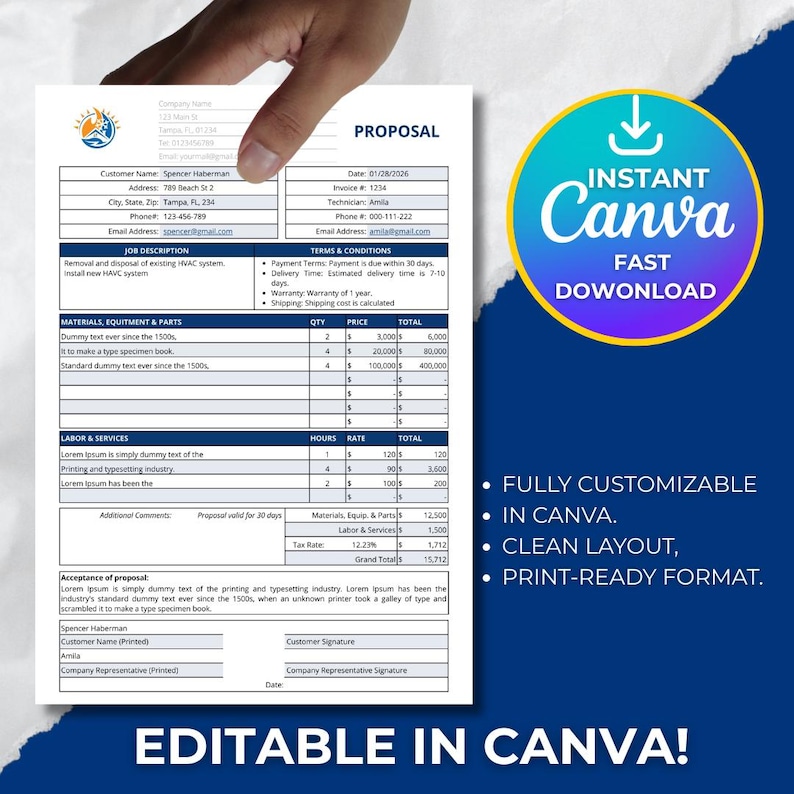 Editable HVAC Proposal Template | HVAC Estimate & Contractor Quote ...