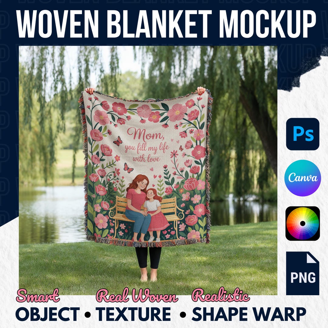 Woven Blanket Mockup: Canva, Photoshop PSD, PNG (digital Download) - Etsy