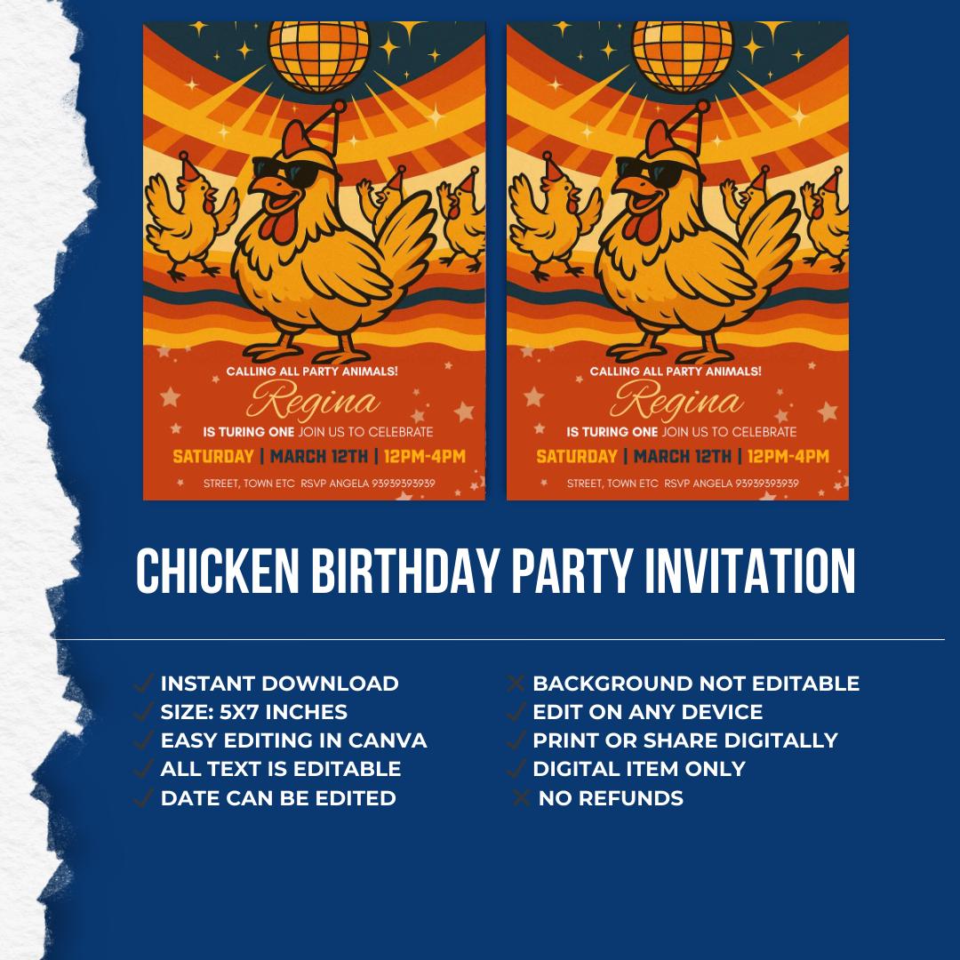Editable Chicken Birthday Invitation: Farm Animal Party (digital Canva ...